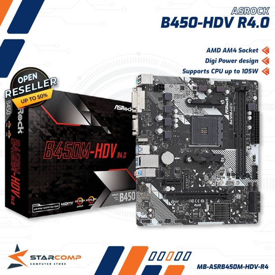 Jual Motherboard ASRock B450M-HDV R4.0 (AM4, AMD, B450, DDR4, USB3.1 ...