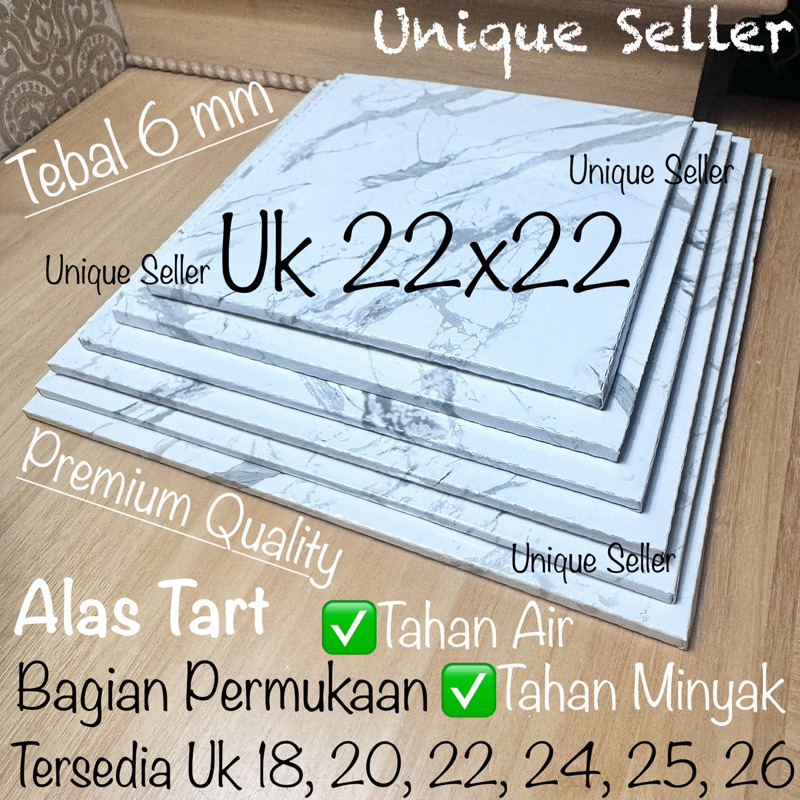 Jual Alas Kue Tart Uk 22 cm KOTAK MARMER PUTIH Tebal 6 mm / Cake Board ...