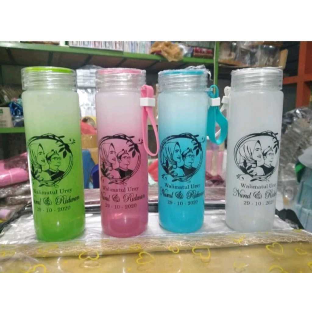 Jual Souvenir Botol Minum Kaca Sablon Tumbler Kaca Slime Warna 450ml ...