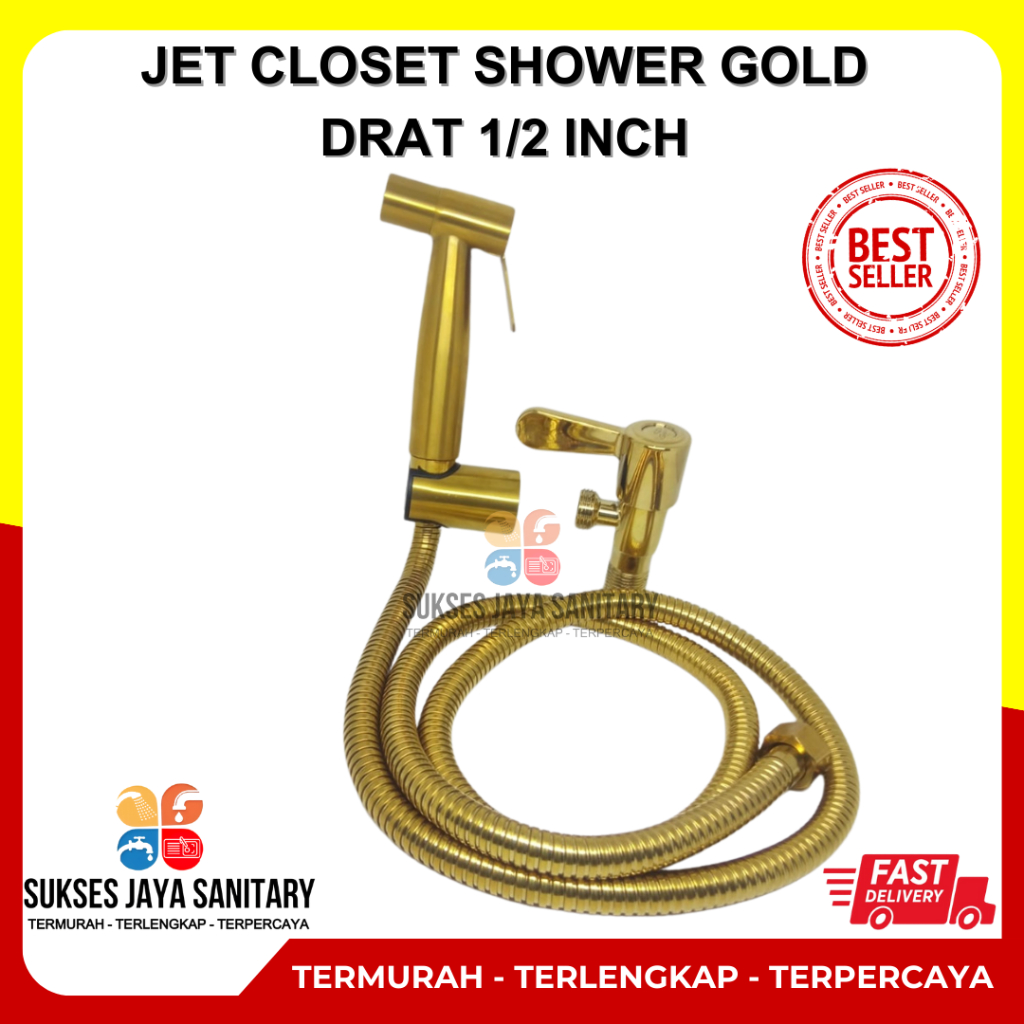 Jual 1 Set Jet Closet Shower Cebok Stop Kran Classic Gold Stainless ...