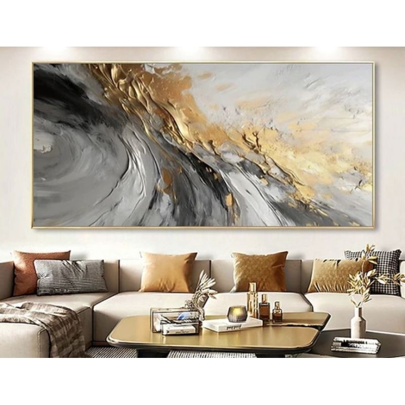 Jual lukisan dinding abstrak besar 150 x 80 cm plus frame bingkai ...