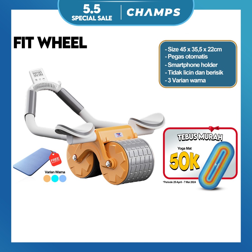 Jual CHAMPS 2 IN 1 Trainer Fit Wheel Ab Roller Plank Trainer Alat Push ...