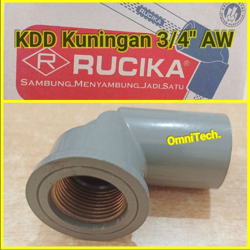 Jual Faucet Elbow Metal Knie Knee Drat Dalam KDD Kuningan PVC Rucika AW 3/4" Fitting Pipa Tebal ...