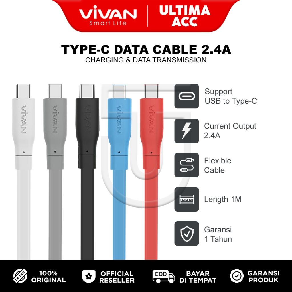 Jual VIVAN Kabel Data Type C CBC100S Casan Carger Charger USB C Tepsi ...