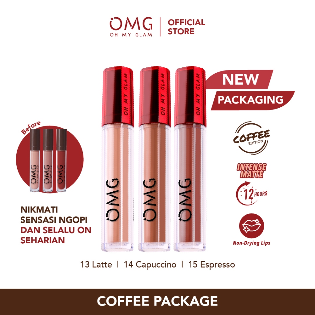 Jual OMG OH MY GLAM Mattelast Lip Cream Coffee Package - Lip Cream ...