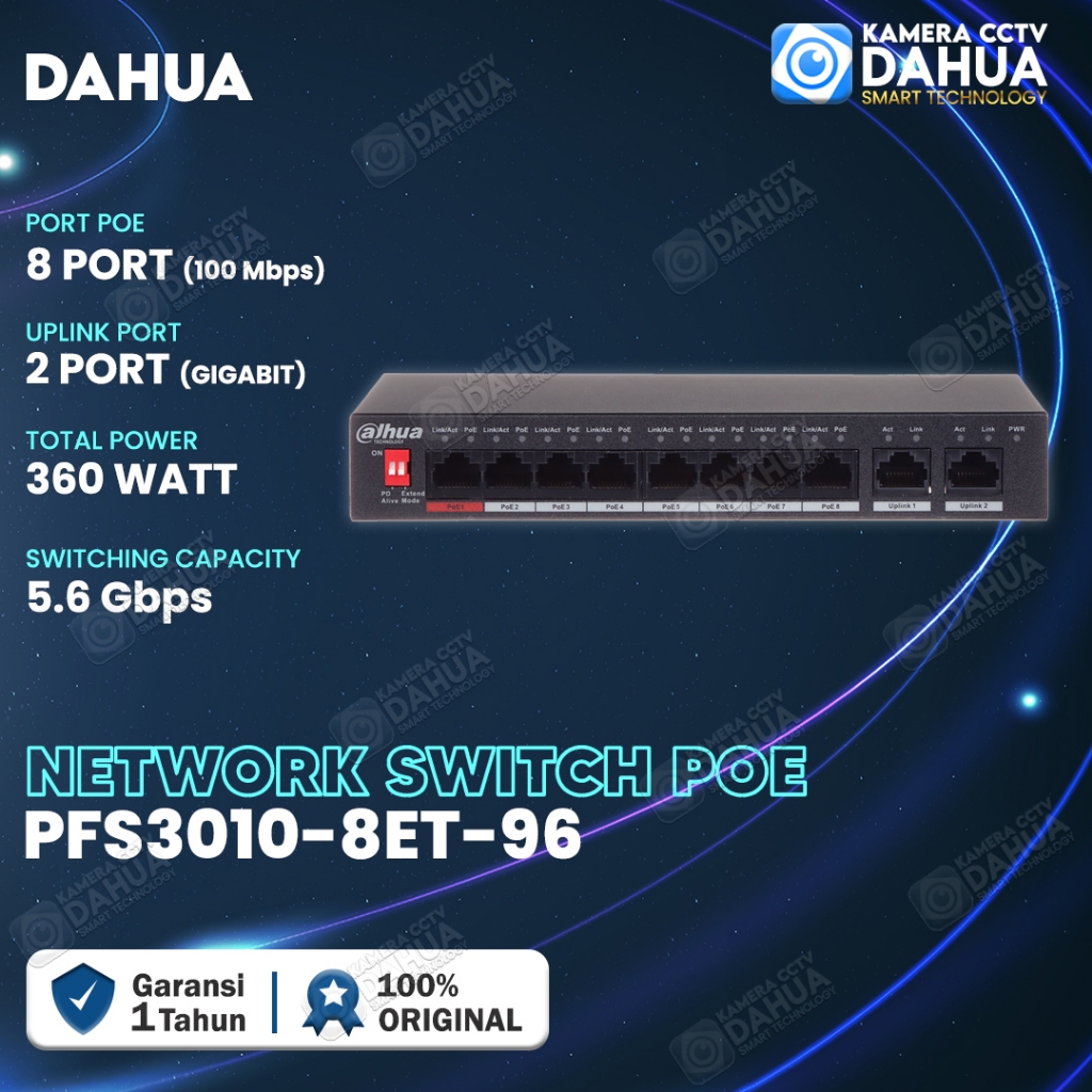Jual DAHUA SWITCH POE 8 PORT DH-PFS3010-8ET-96 Hi-PoE IP CAMERA 2 UPLINK | Shopee Indonesia