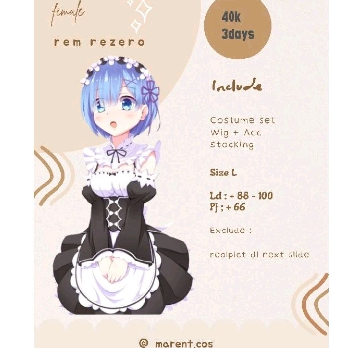 Jual rental costum cosplay rem re zero | Shopee Indonesia