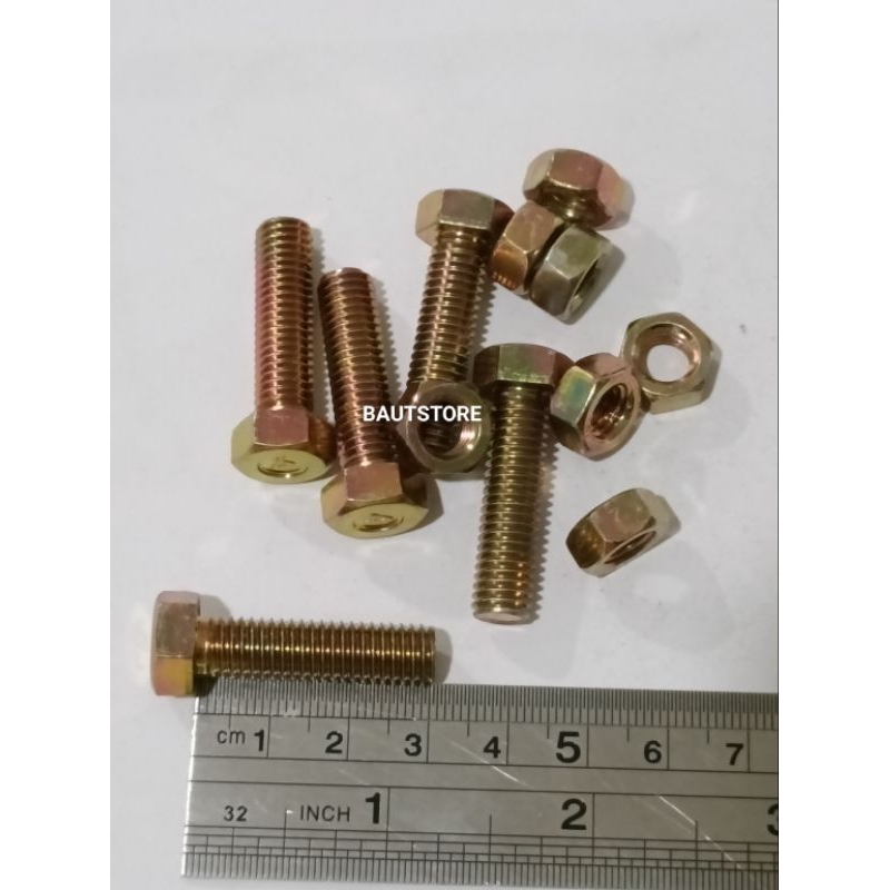 Jual Baut Mur Kuning/BMK - Baut 12/M8 x 30mm (Paket 25pcs) | Shopee Indonesia