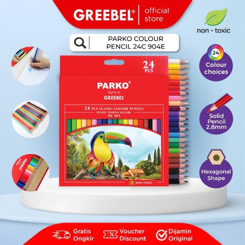 Jual Greebel Parko Pensil Warna 24C 904E (24 warna) / colour pencils 24 ...