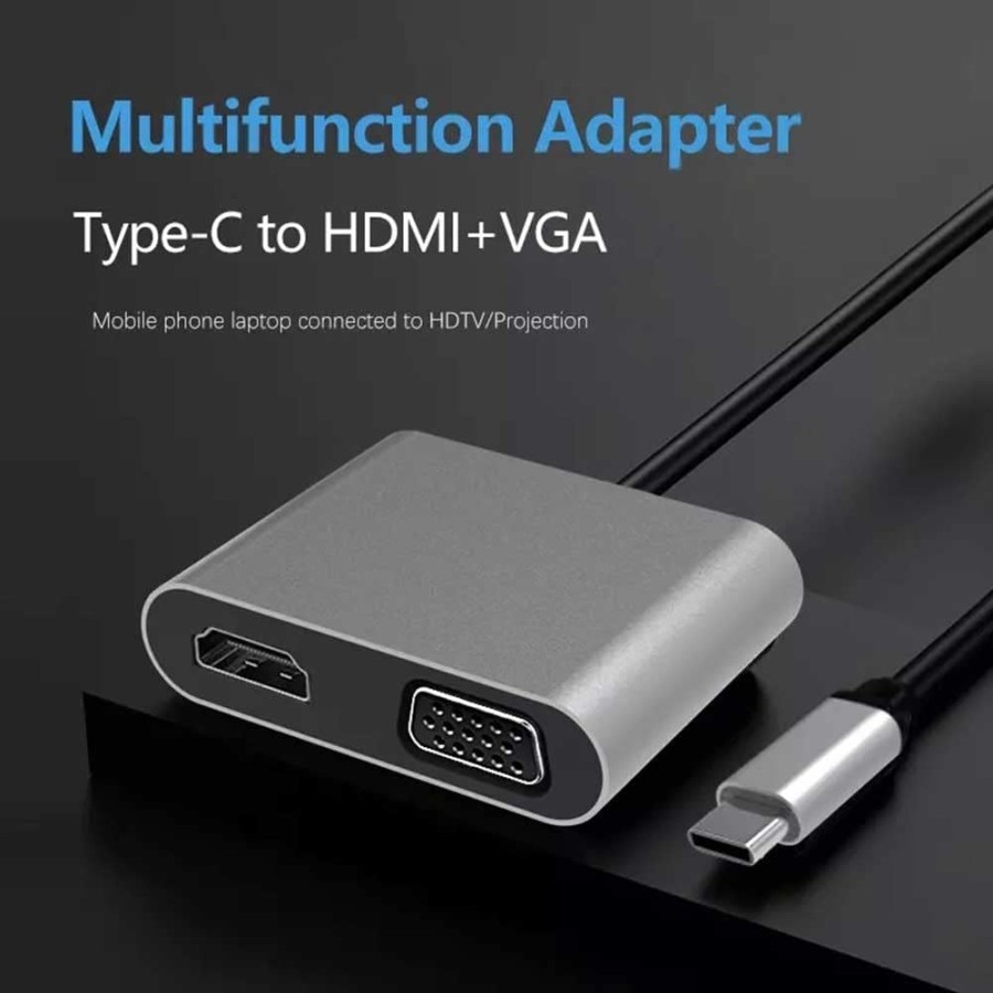 Jual Converter 2 IN 1 Typec To HDMI+VGA Adapter/Converter Type C 2 in 1 ...