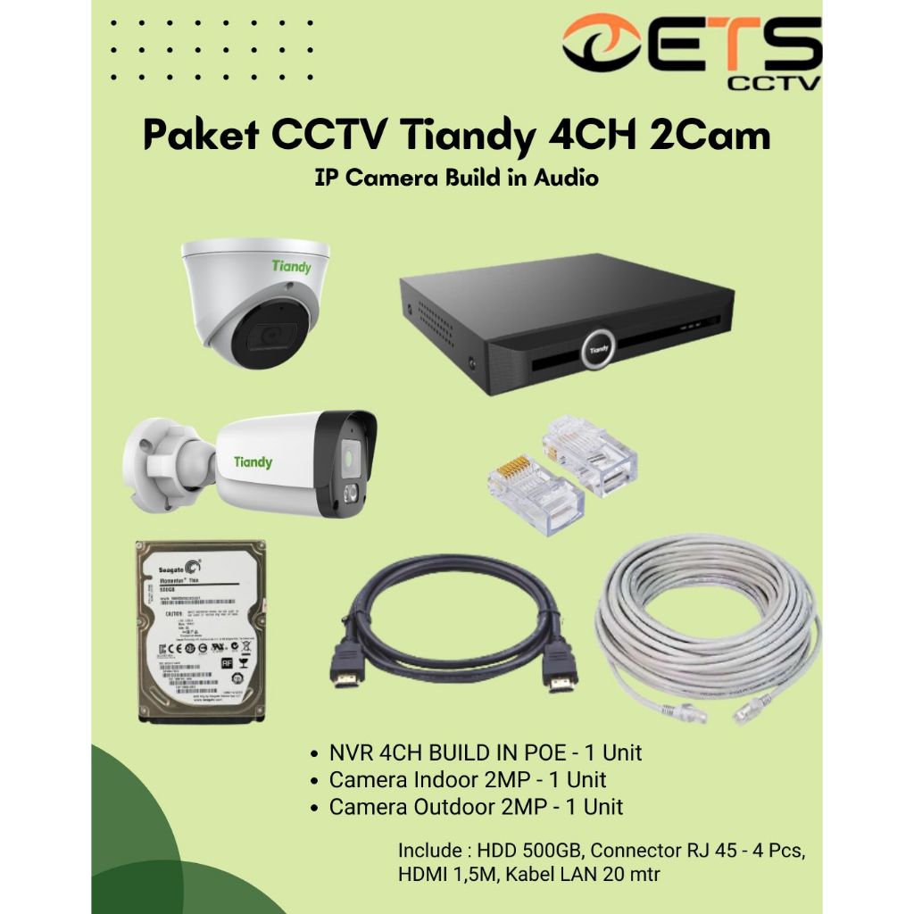 Jual Paket CCTV Tiandy IP Camera Build in Audio 4CH 2Cam | Shopee Indonesia