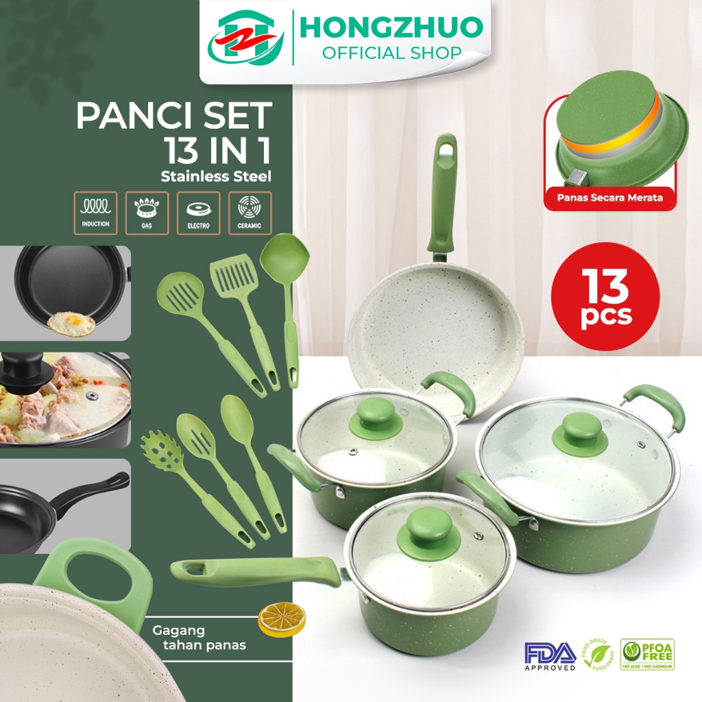 Jual Hongzhuo Cookware Panci Set Wajan Penggorengan Spatula Set Isi ...