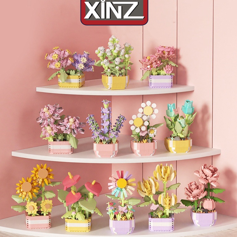 Jual STOK TERBARU XiNZ Brick Block Pot Bunga Mainan Balok n DIY Hadiah ...