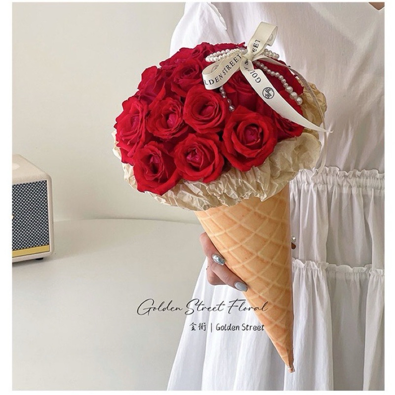 Jual kertas bunga cone | ice cream bouquet | Box ice cream | Kotak cone ...