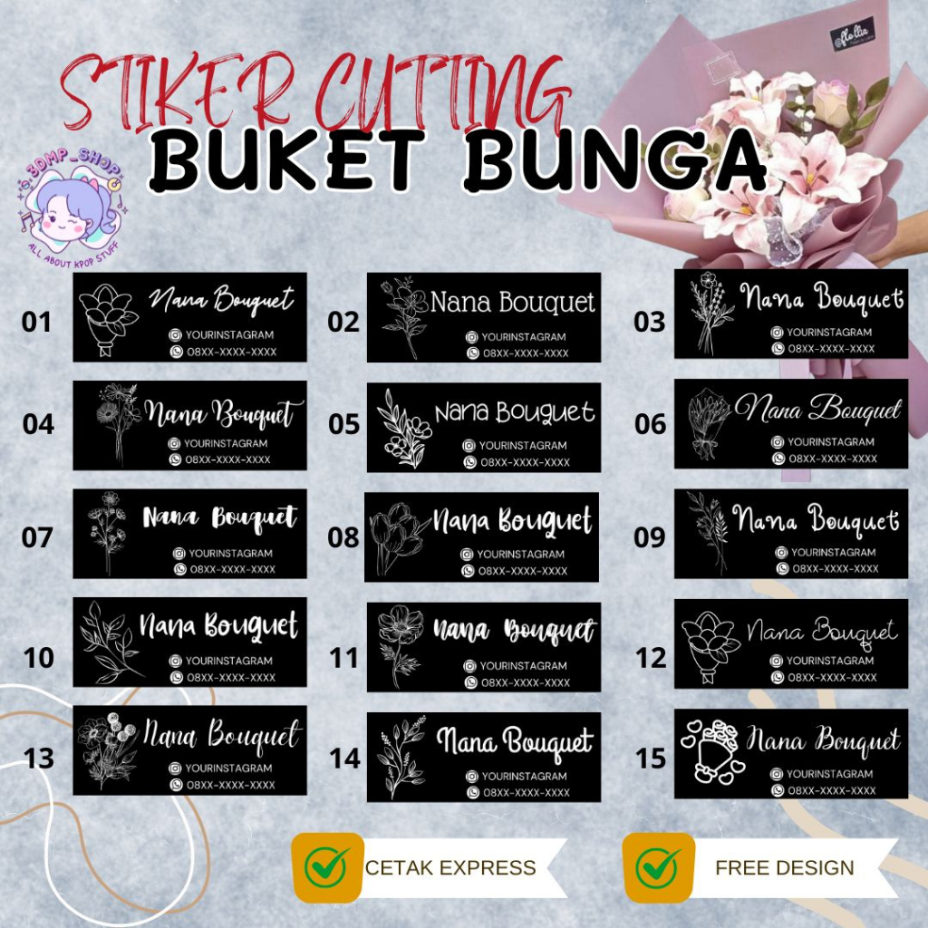 Jual Stiker A3 Cutting Bontax Chromo Label BUKET BUNGA Kemasan Product ...