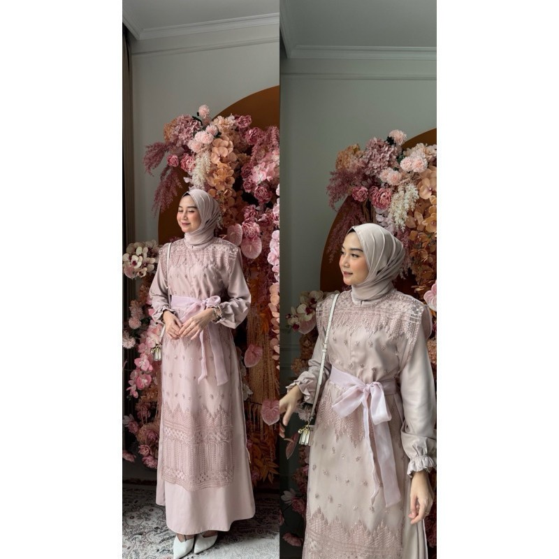 Jual Layya Dress Outer Brukat Tille Motif Gamis Kondangan Bridesmaid Busui Friendly | Shopee ...