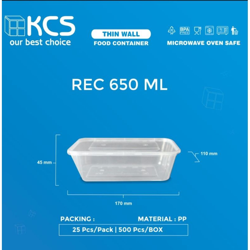 Jual ( ISI 25 BIJI ) Thinwall RECTANGLE 650 ml KCS / kotak makan persegi panjang plastik ...