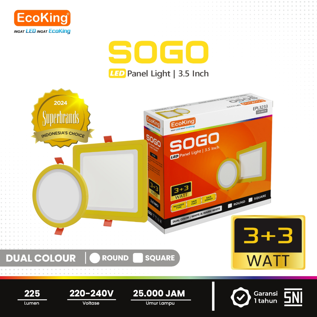 Jual EcoKing LED Sogo Panel Light Downlight Lampu Plafon Rumah 3W 3.5 ...