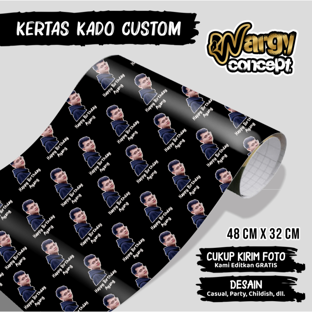 Jual Kertas kado, bungkus kado custom wajah, free desain ukuran a3 ...