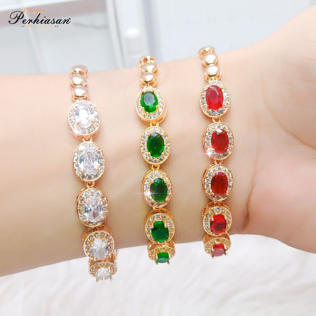 Jual Gelang Rantai 5 Batu Bulat Permata Warna Lapis Emas Perhiasan ...