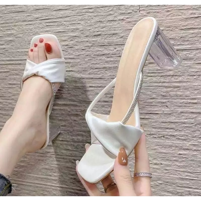Jual SANDAL HEELS KACA TALI PERMATA HAK 7 CM | Shopee Indonesia