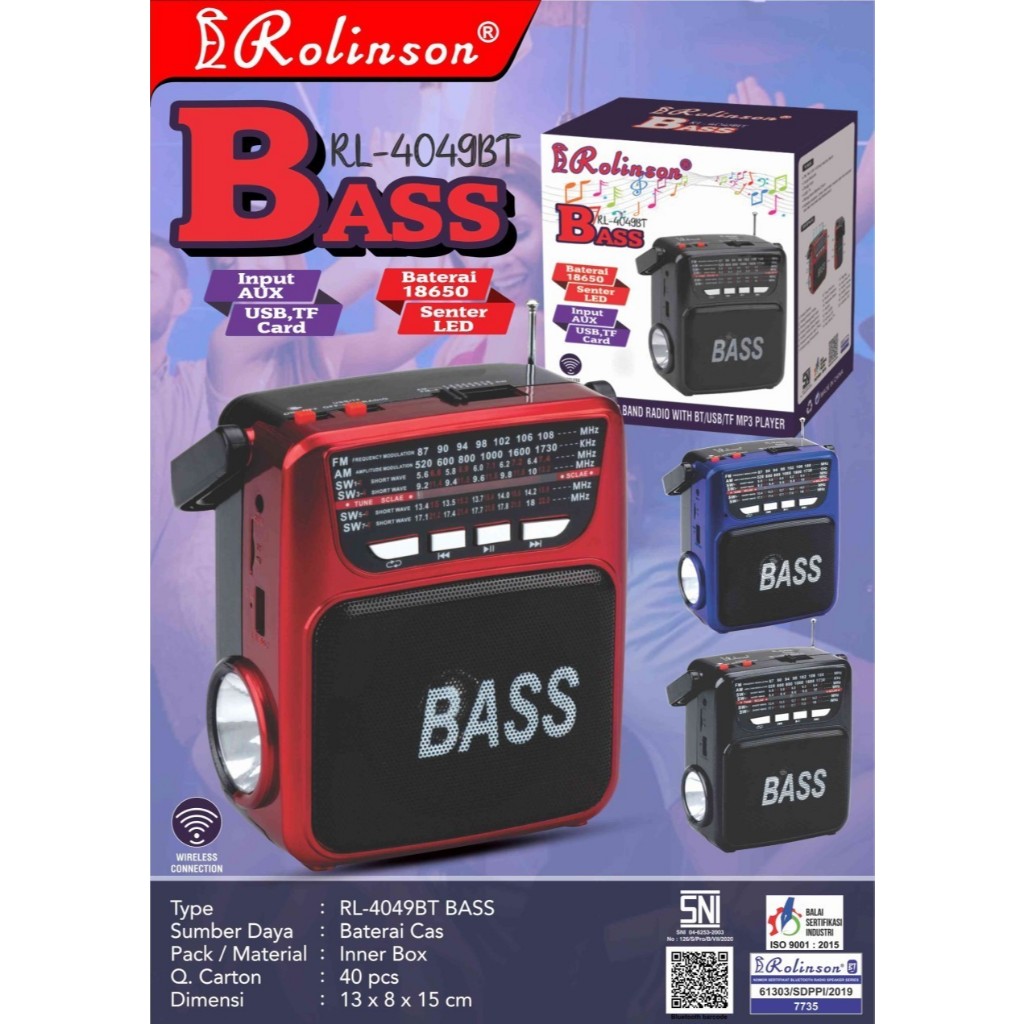Jual Radio Senter LED Baterai Cas Rolinson RL-4049BT BASS | Shopee ...