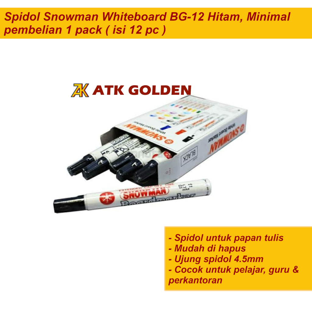 Jual Spidol Snowman Whiteboard BG-12 Hitam | Shopee Indonesia