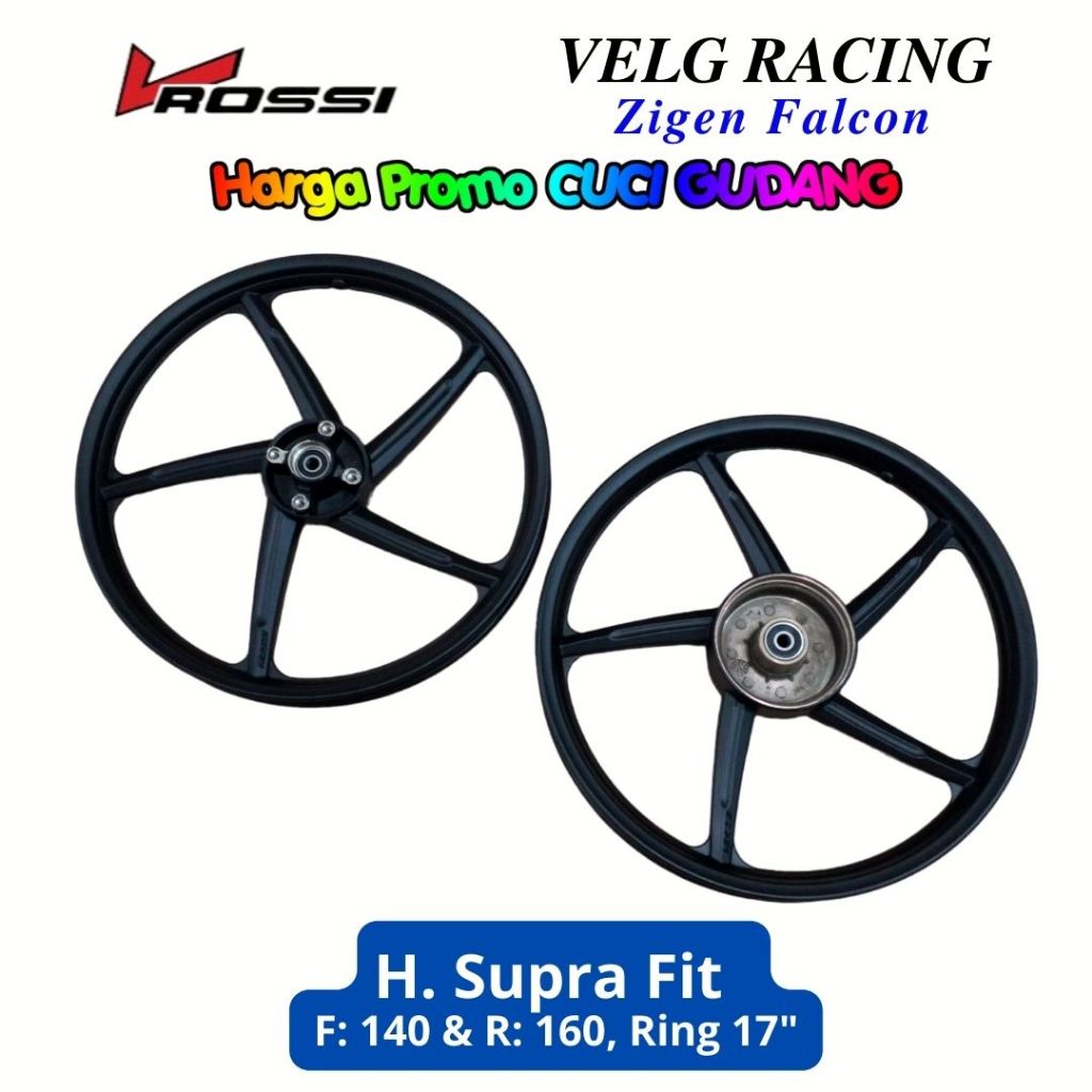 Jual Velg Racing Standar Honda SUPRA FIT ROSSI Zigen Falcon Black 140 ...