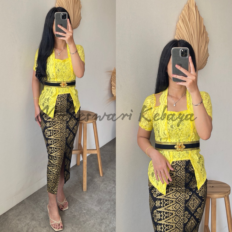 Jual Kebaya Bali Set Brukat Modif Bali Kuning | Shopee Indonesia