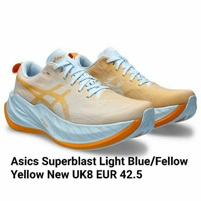 Jual Asics Superblast Mens Road Running Shoes Light Blue Fellow Yellow ...