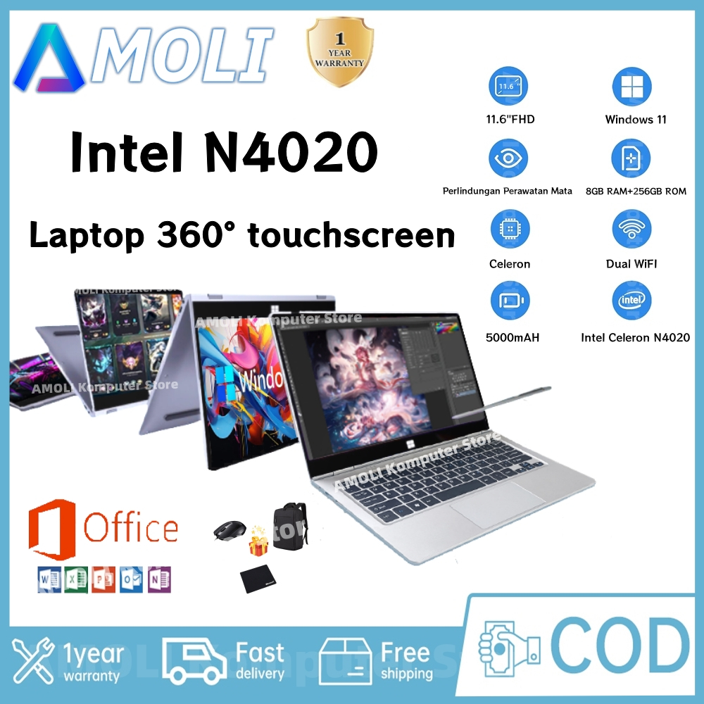 Jual AMOLI「 Bisa Lipat 360° 」Baru Mini touchscreen derajat laptop 11,6 ...