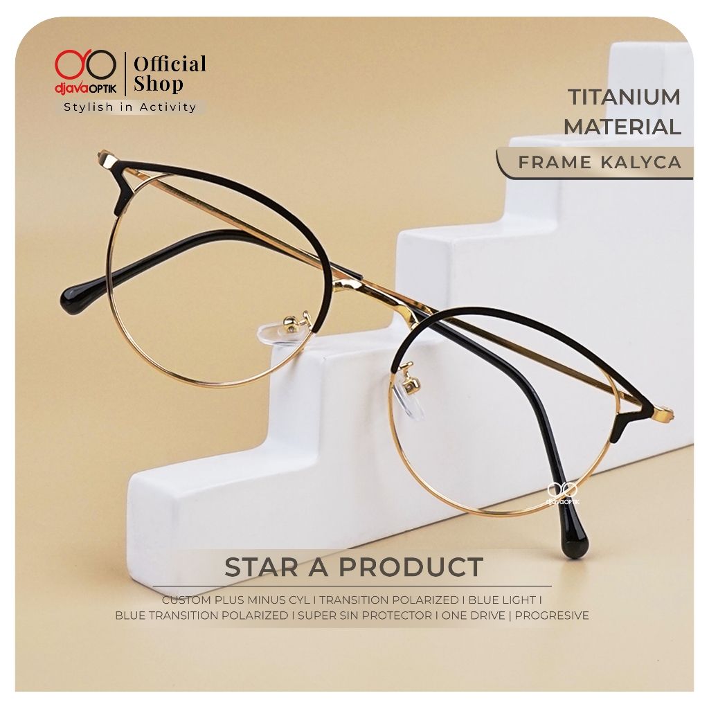 Jual DJAVA OPTIK - Frame Kalyca - Kacamata Wanita Semi Cat Eye Titanium Star A Supersin ...
