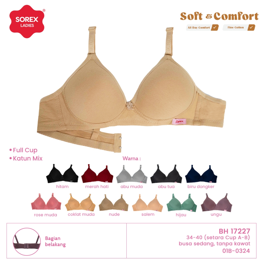 Jual Bra Sorex 17227 Busa Tanpa Kawat BH Sorex Soft Comfort Kait 2 Cup ...