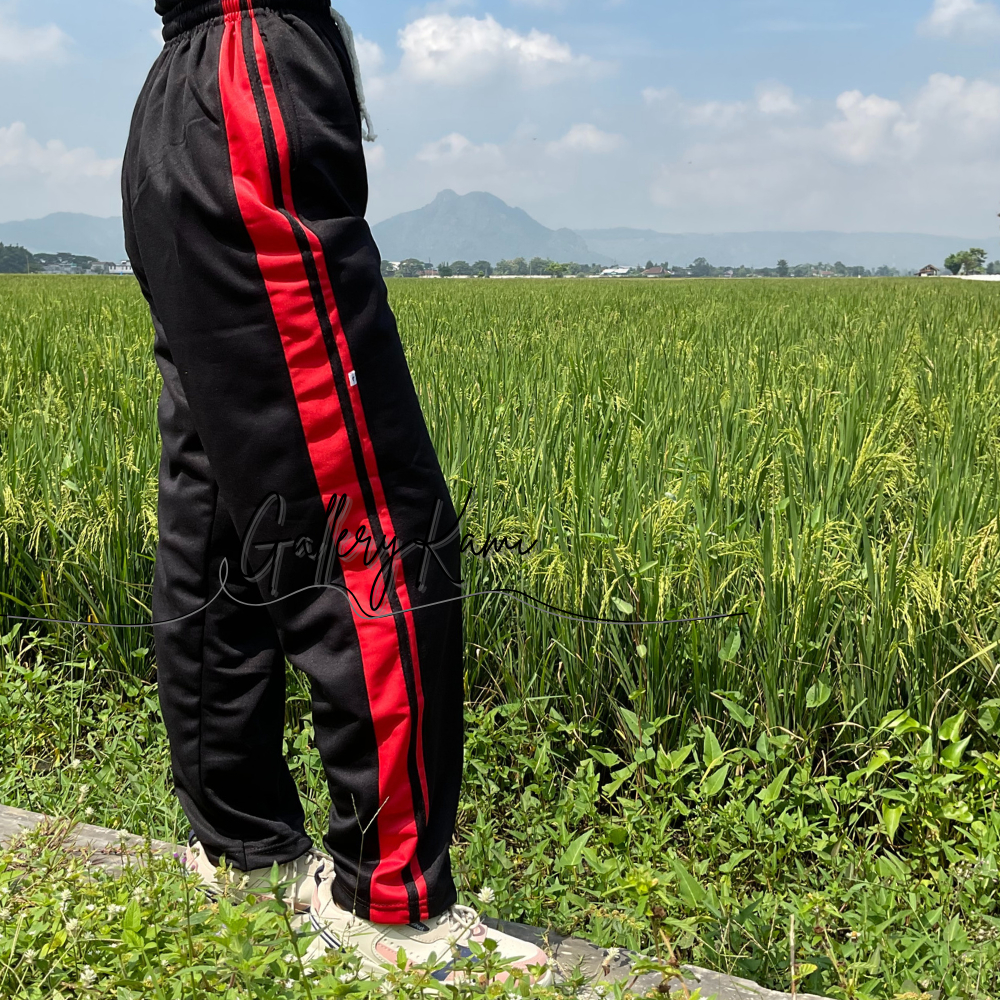 Jual Celana Olahraga Panjang Training Stripe 1 Hitam Trening Simple ...