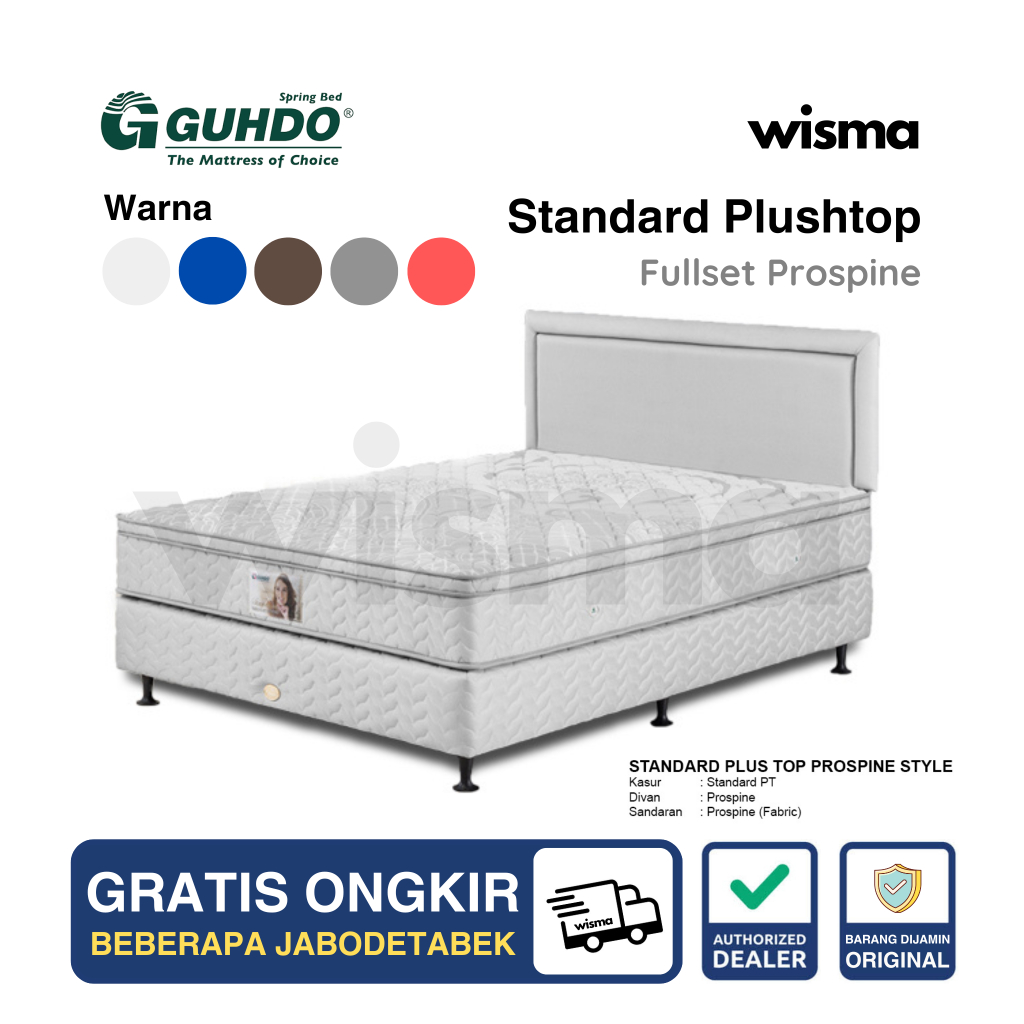 Jual Kasur Springbed Fullset Guhdo Standard Plushtop Prospine Putih Biru Merah Coklat Abu-abu ...