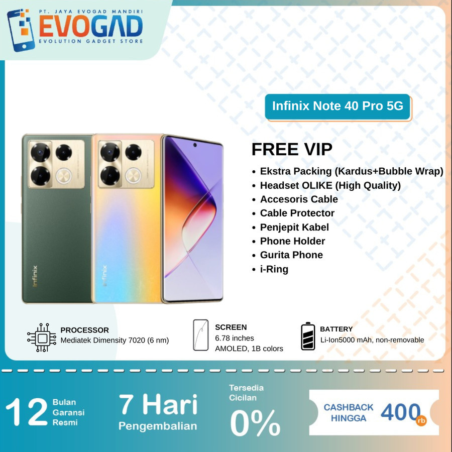 Jual Infinix Note 40 Pro 5G 8/256 X6851, Mediatek Dimensity 7020 ...