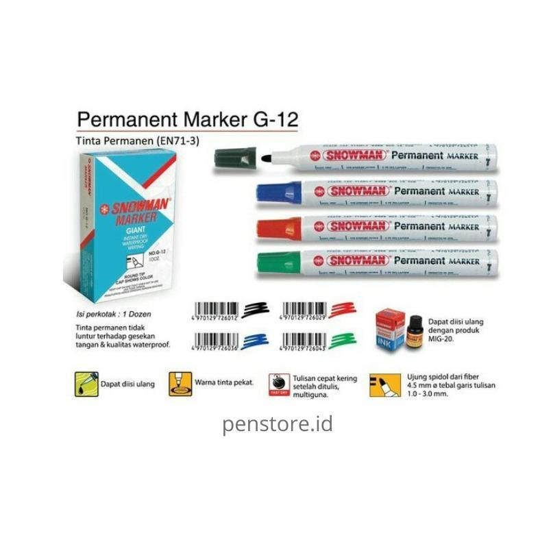 Jual (pcs) Spidol Snowman G-12 Permanent Marker - Sepidol tidak bisa ...
