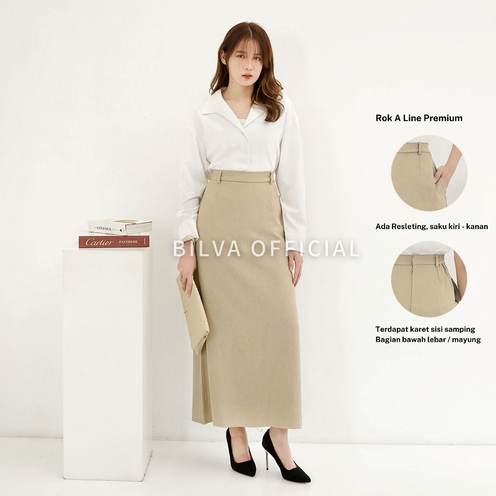 Jual Bilva - Rok Kerja Panjang A Line Kantor Wanita Premium Pinggang ...