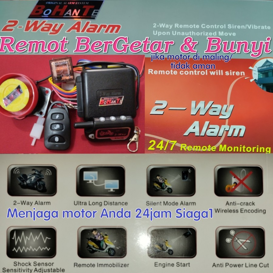Jual ALARM MOTOR 2 WAY KOMPLIT BOHANTE ORIGINAL ALARM SYSTEM BoHanTe B-008 remote motor 2 kunci ...