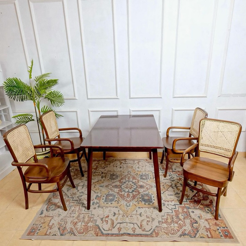Jual set meja makan rotan kursi makan rotan meja makan rotan retro rotan kursi makan kayu jati ...