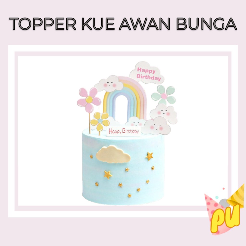 Jual Topper Kue AWAN PELANGI BUNGA / Topper Kue PELANGI AWAN DAISY ...