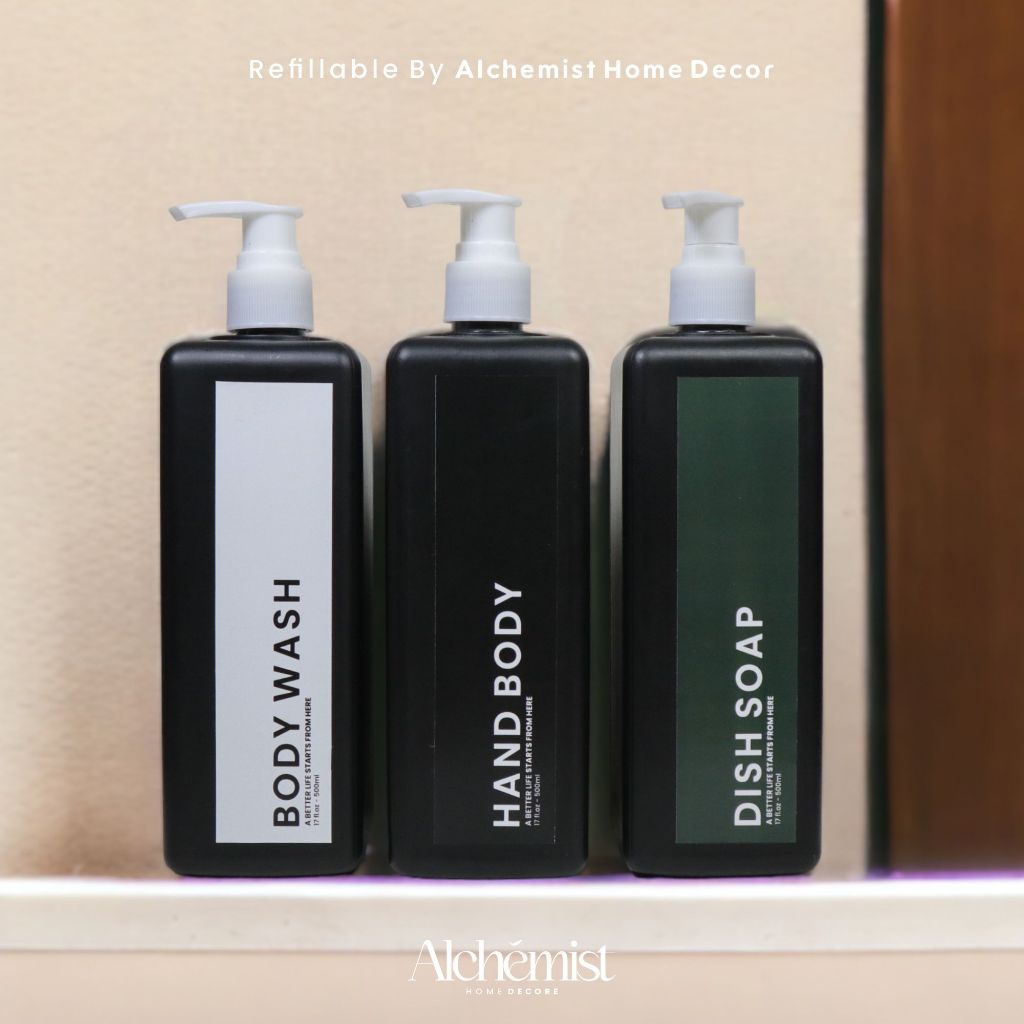 Jual REFIL BOTOL PUMP 500ML WARNA HITAM FREE STICKER KOTAK AESTHETIK ...
