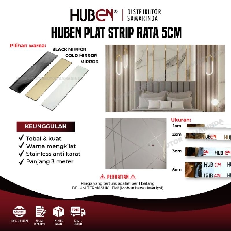 Jual HUBEN List Plat Strip Rata Stainless Steel 50MM 5CM x 3 M Mirror ...