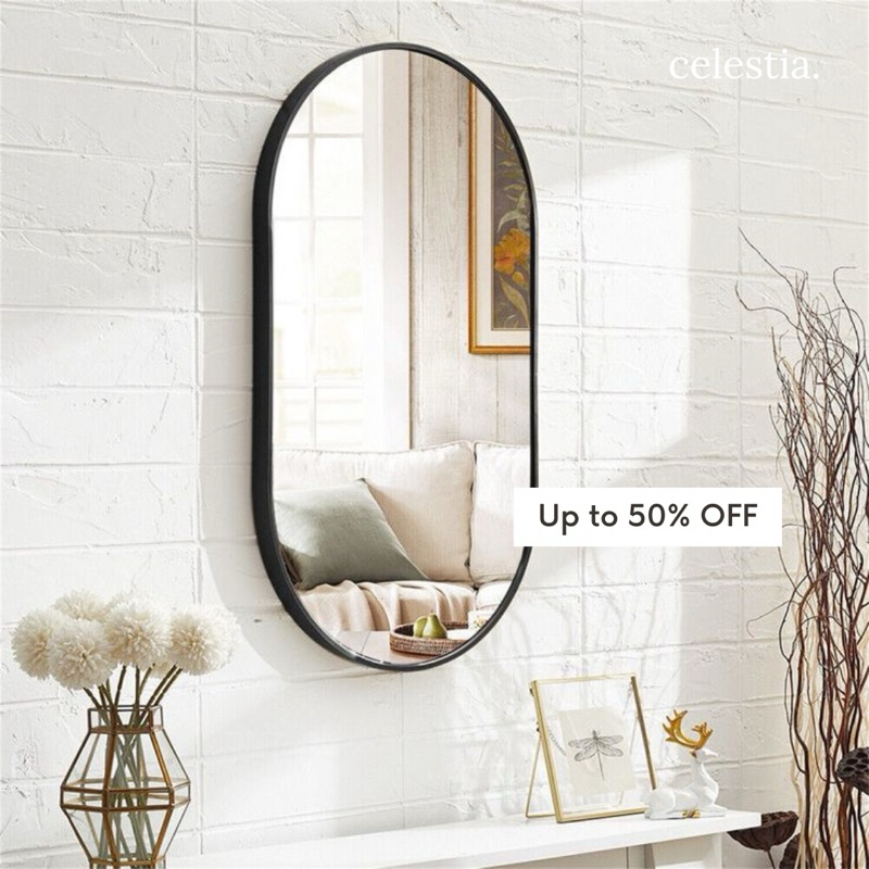 Jual Cermin Dinding Oval Kapsul Frame Aesthetic List Hitam Putih Kayu ...