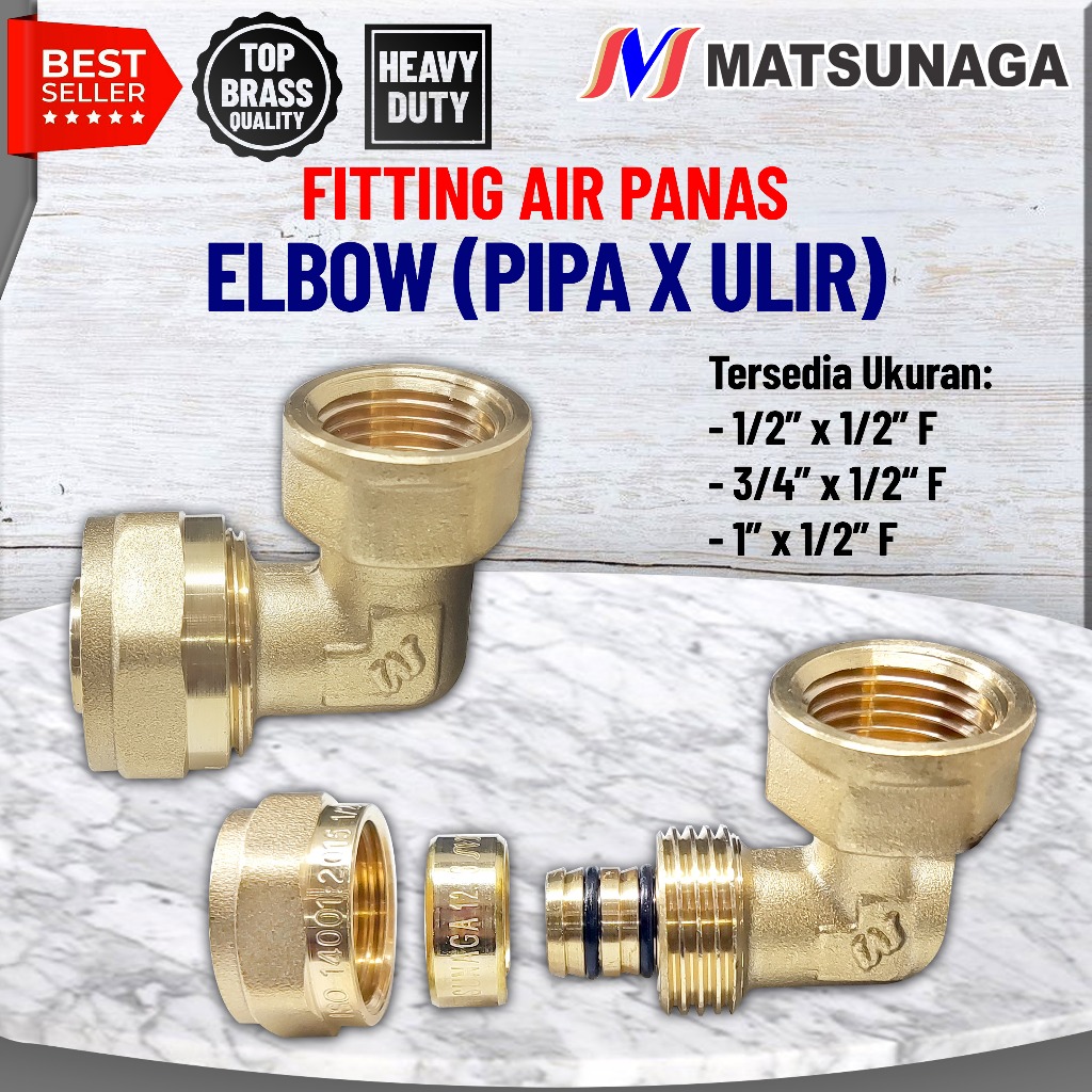 Jual MATSUNAGA SAMBUNGAN ELBOW PIPA AIR PANAS KUNINGAN – PIPA X ULIR ...