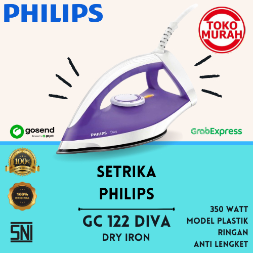 Jual Seterika/Setrika Listrik/Dry Iron/Electric Iron PHILIPS GC 122 DIVA 350 Watt Anti Lengket ...