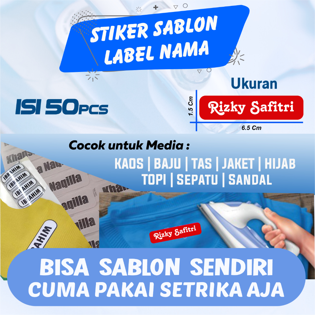Jual Stiker Nama Label Isi 50 Pcs Sablon Nama Setrika Satuan cetak DTF ...