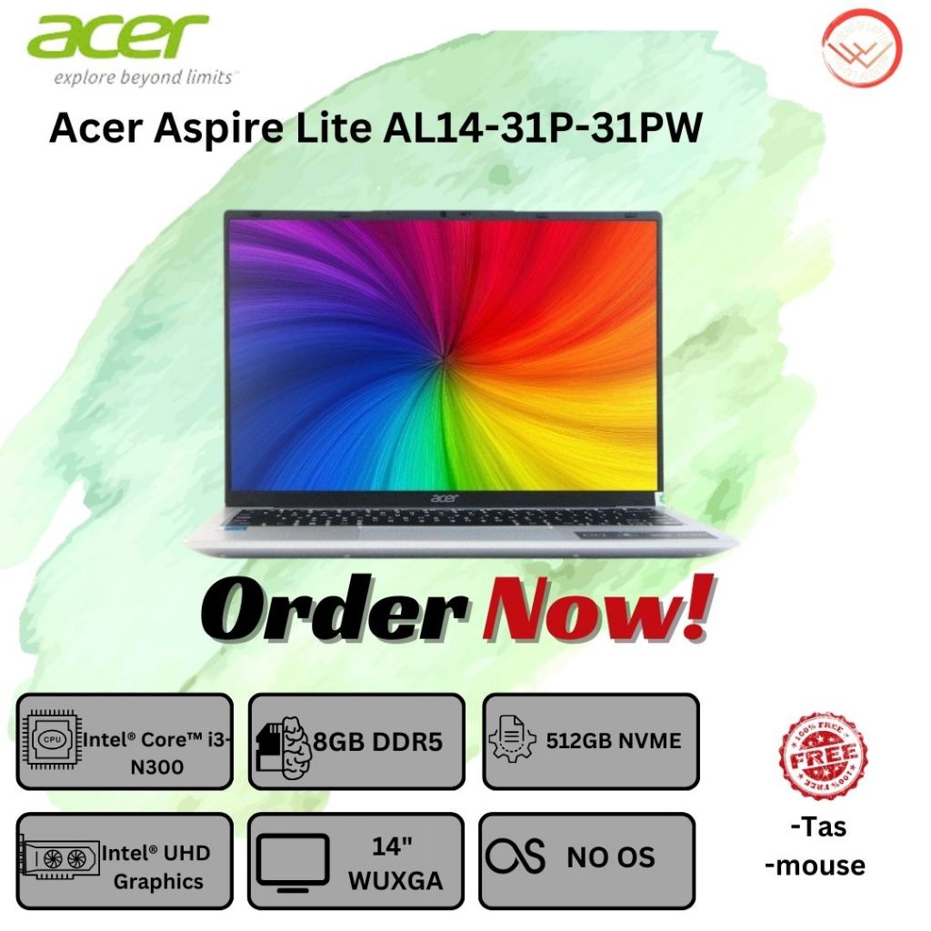 Jual Acer Aspire Lite AL14-31P-318W with Intel i3 N300 and 8GB DDR5 and ...
