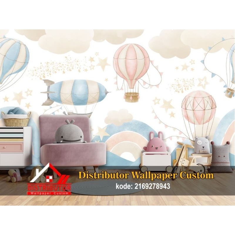 Jual Wallpaper Custom 3D Tema Balon Udara | Kids | Pink | Pastel ...