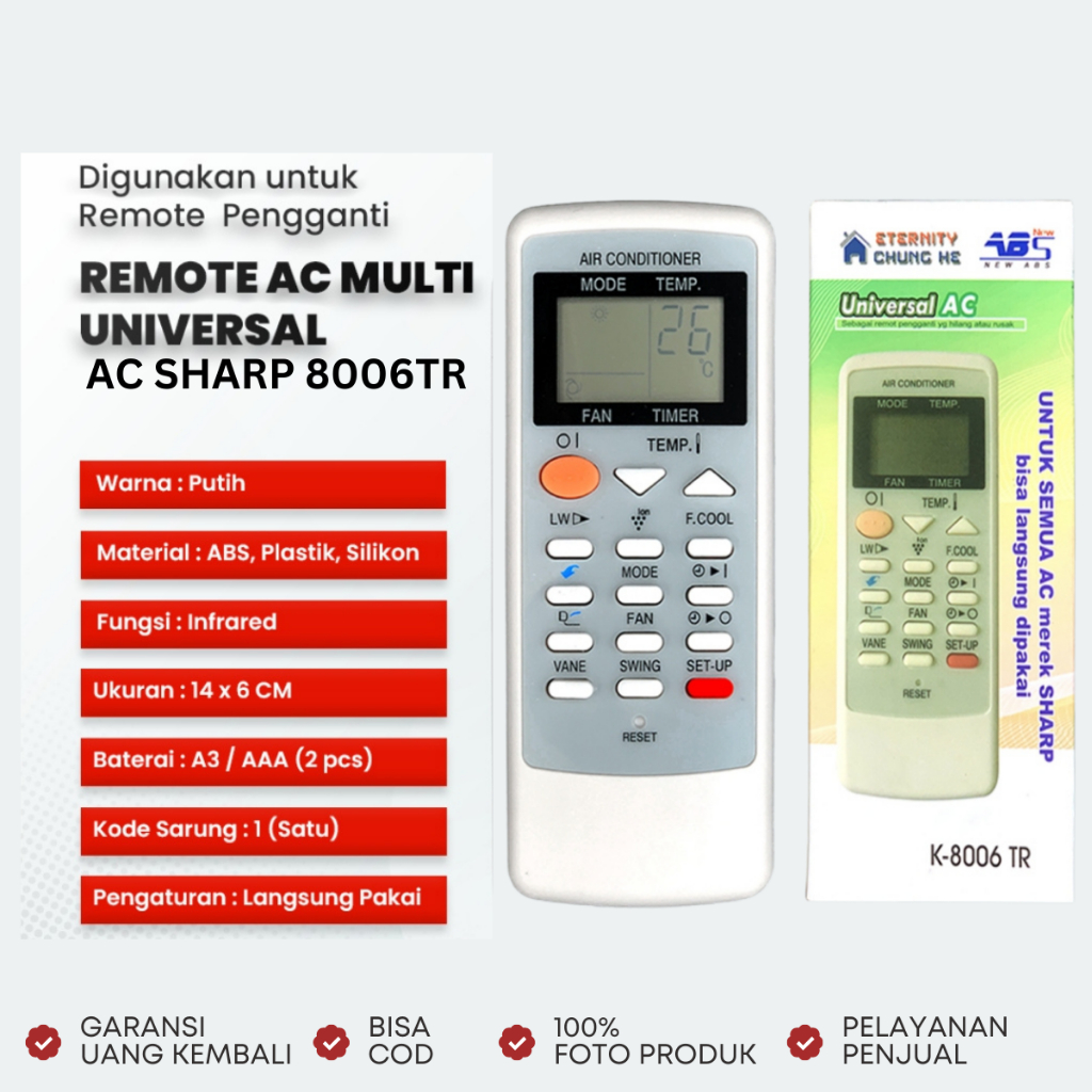 Jual REMOTE AC SHARP PLASMACLUSTER MULTIFUNGSI TANPA SETTING | Shopee ...